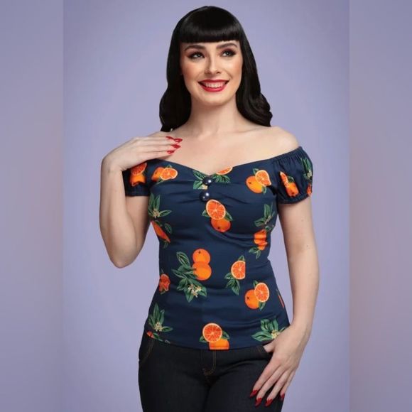 Collectif | Tops | Collectif Retro Pin Up Carmen Style Oranges Off The ...